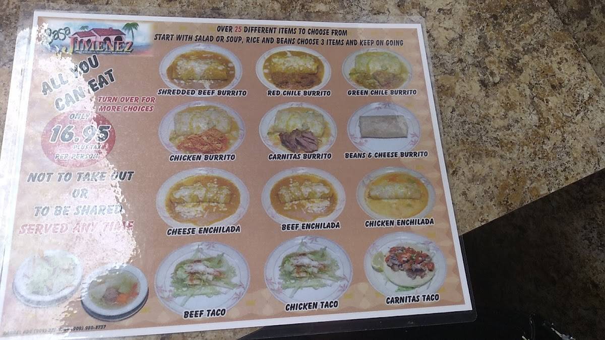 Menu at Casa Jimenez restaurant, Fontana