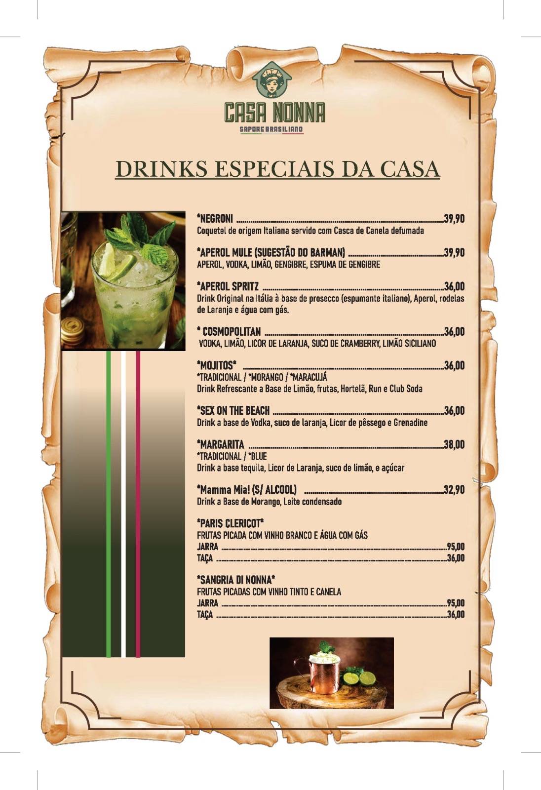 Menu em Casa Nonna restaurante, Cuiabá
