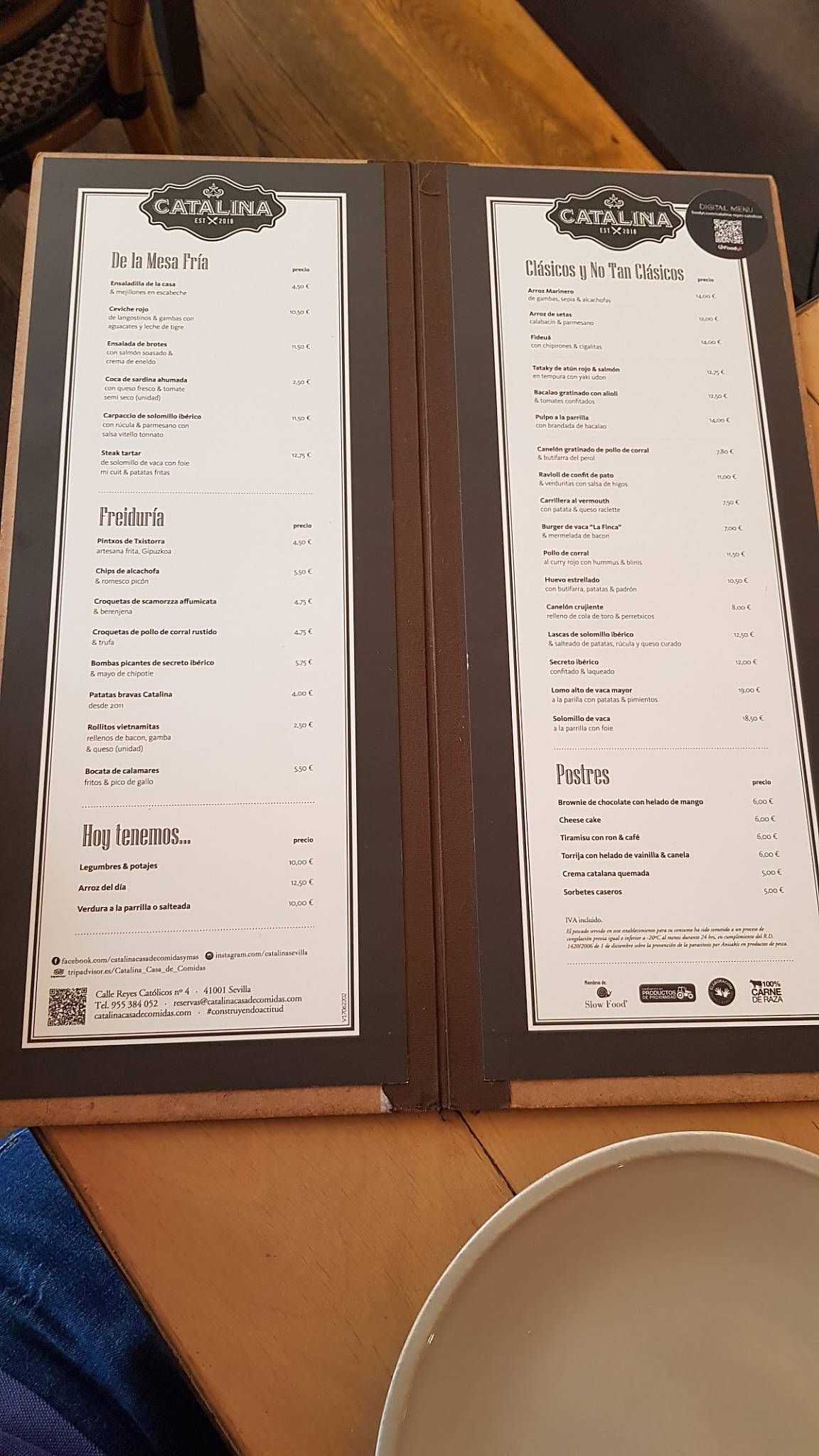 Carta del restaurante Catalina, Sevilla, C. Reyes Católicos