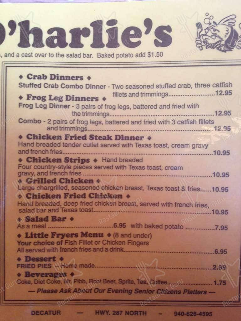 Menu at Catfish O'Harlies restaurant, Decatur