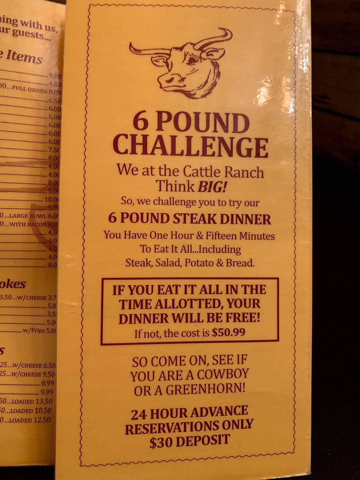 Menu at Cattle Ranch steakhouse, Sanford, Sanford Ave