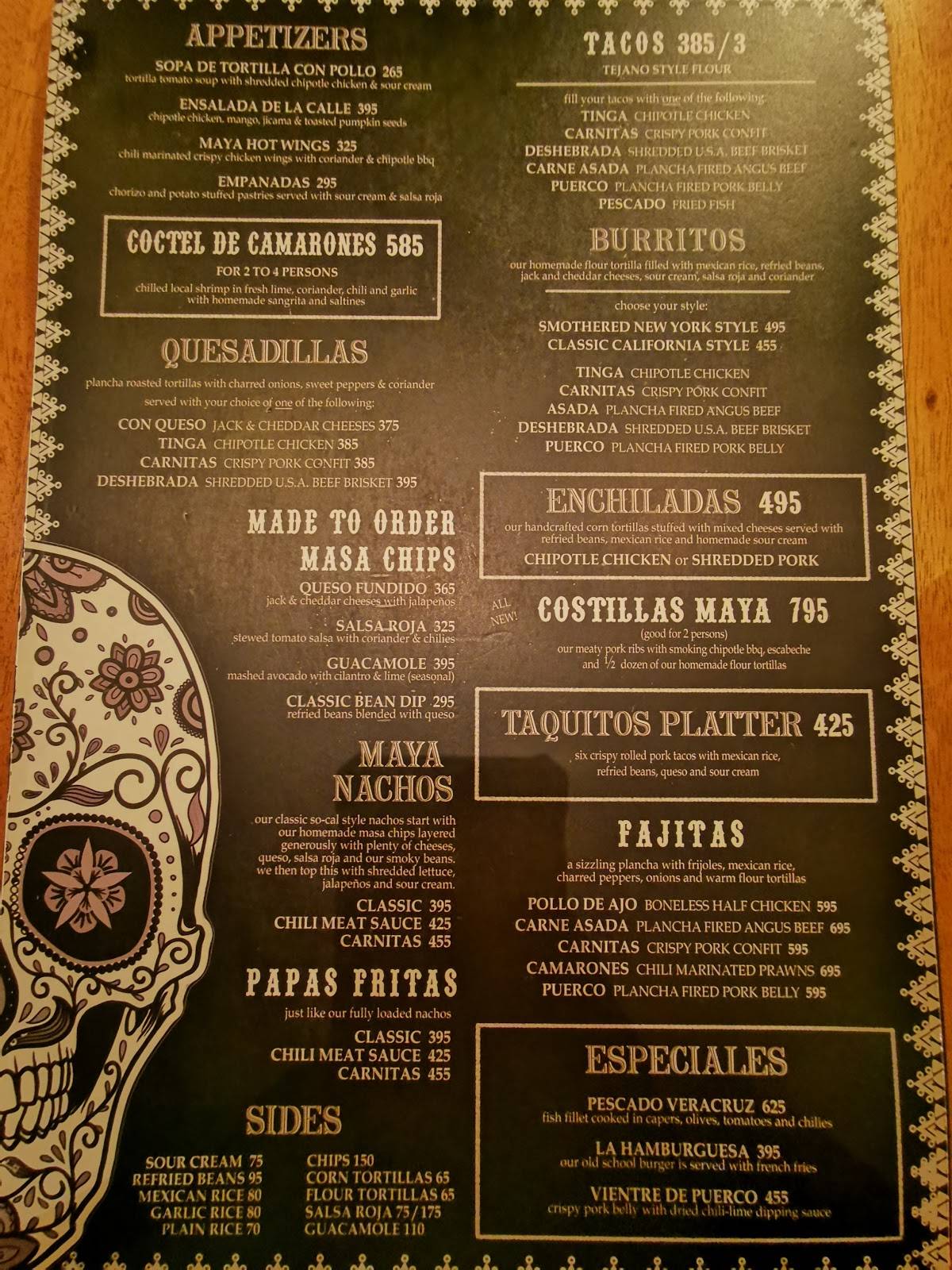 Menu at Maya Mexican Restaurant, Cebu City, Crossroads Mall