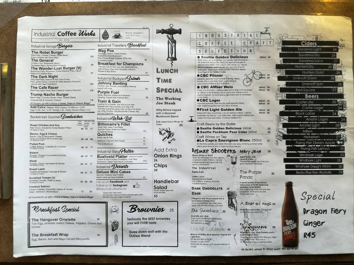 Menu at Industrial Works pub & bar, Centurion