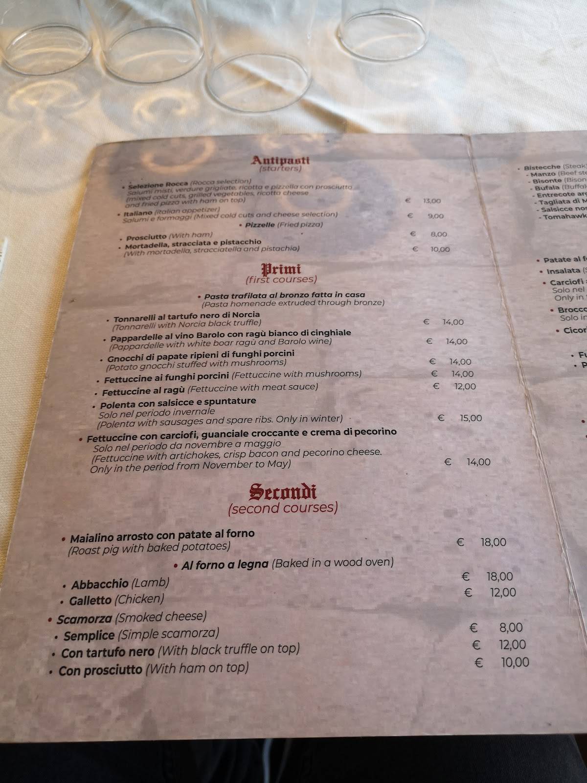 Menu da Trattoria La Rocca ristorante, Ceri