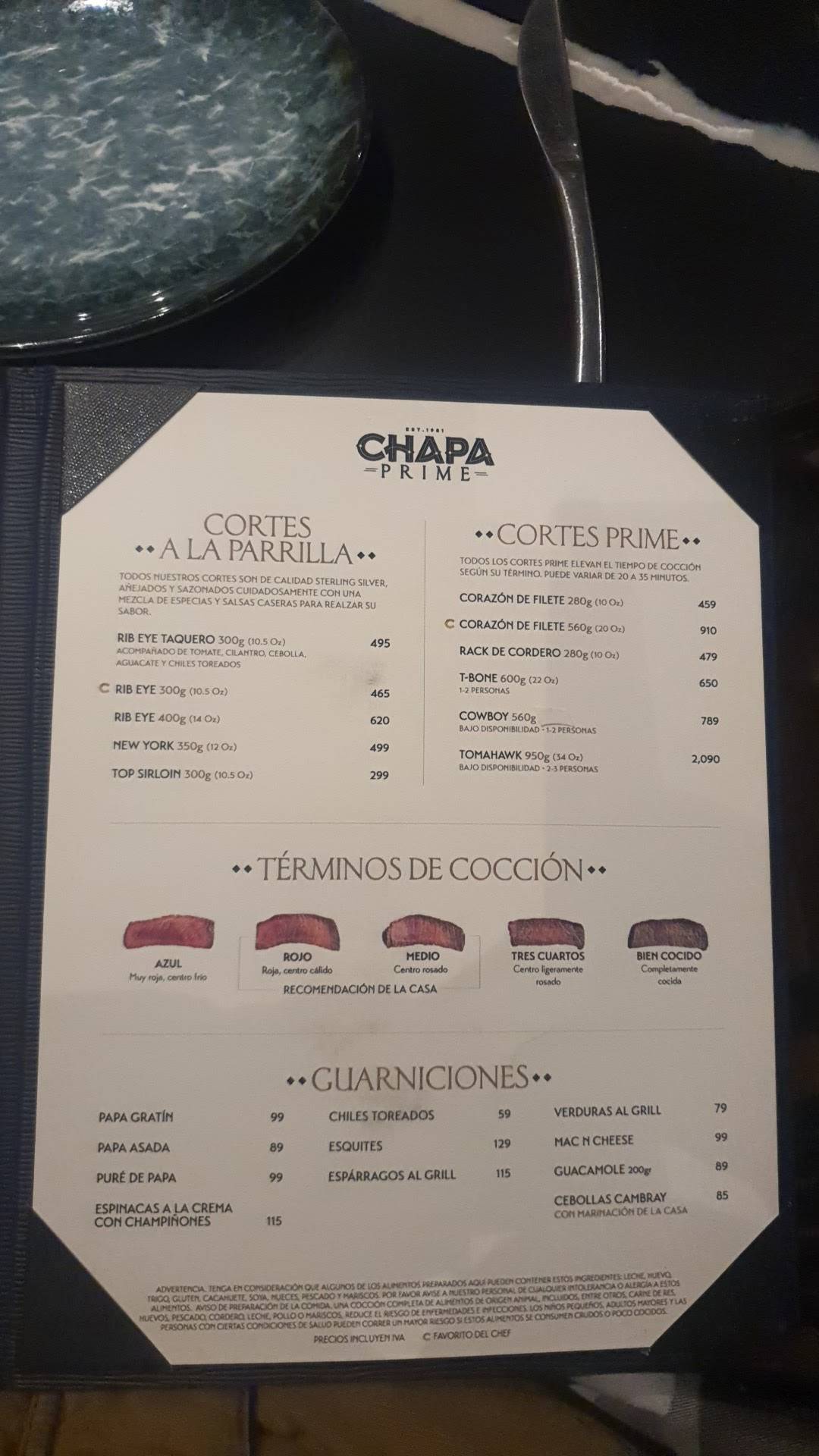 Carta del restaurante Chapa Prime, Ciudad Juarez, Av. P.º del la ...