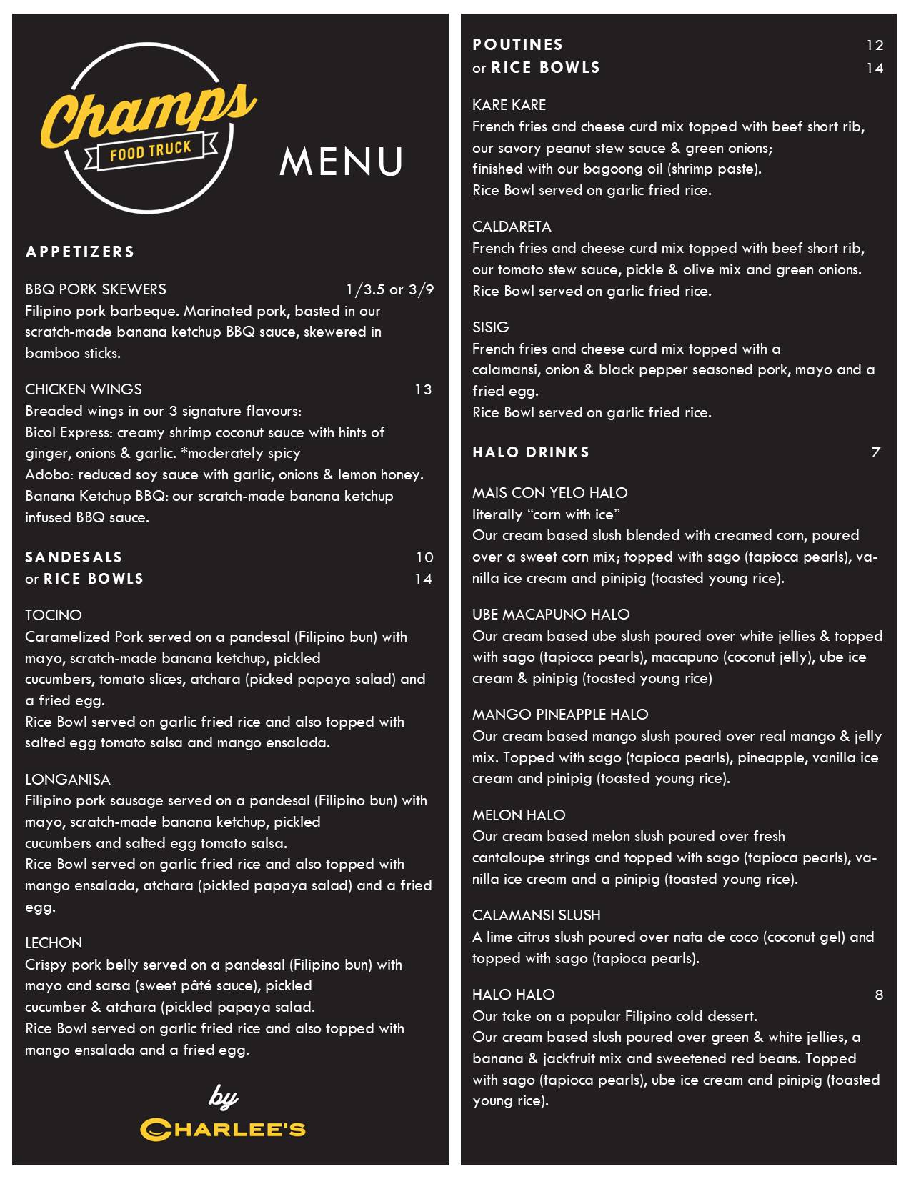 Menu at Charlee's Restaurant & Lounge, Winnipeg