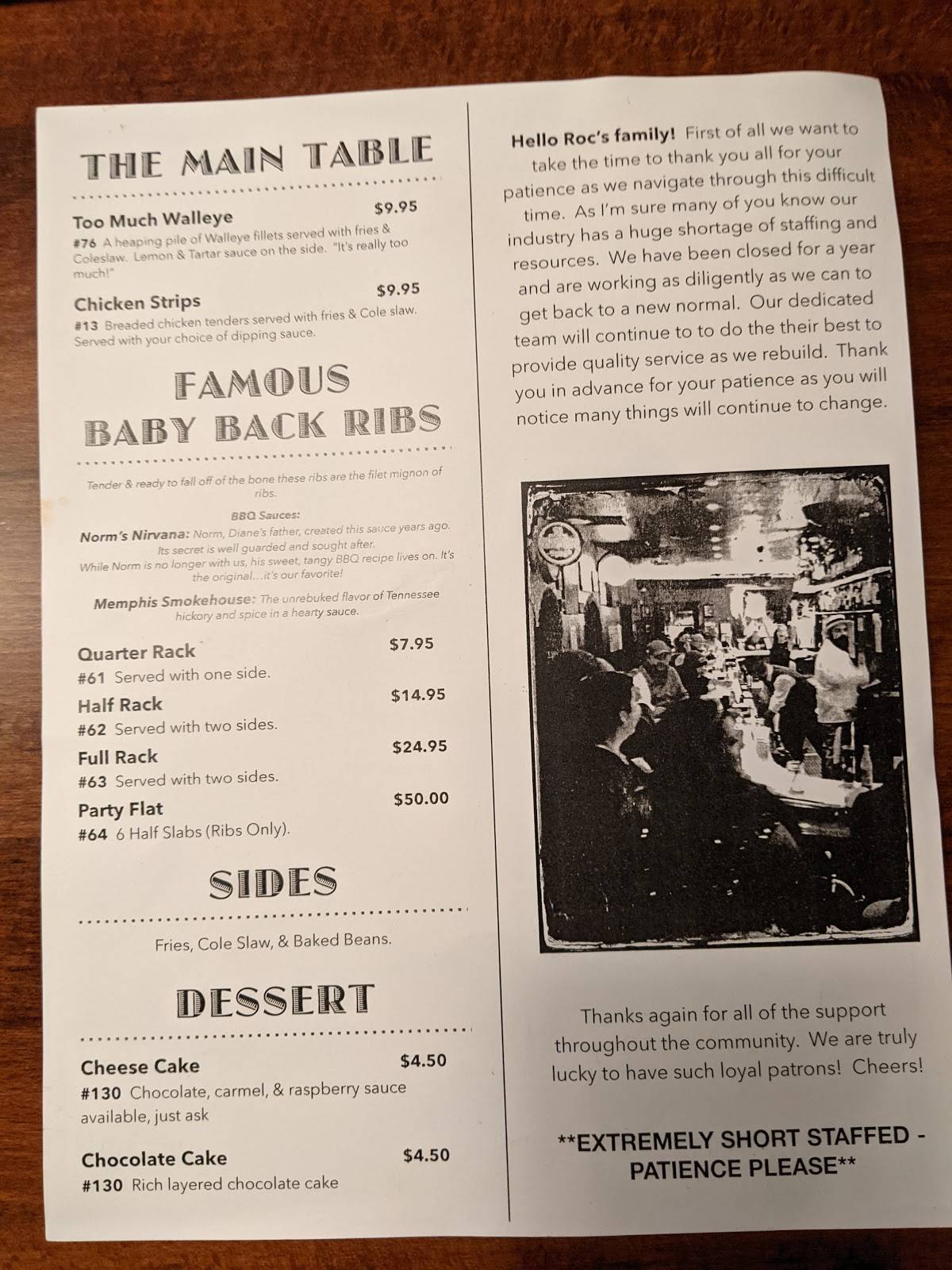 Menu at Roc's Blackfront Tavern & Grill pub & bar, Charleston