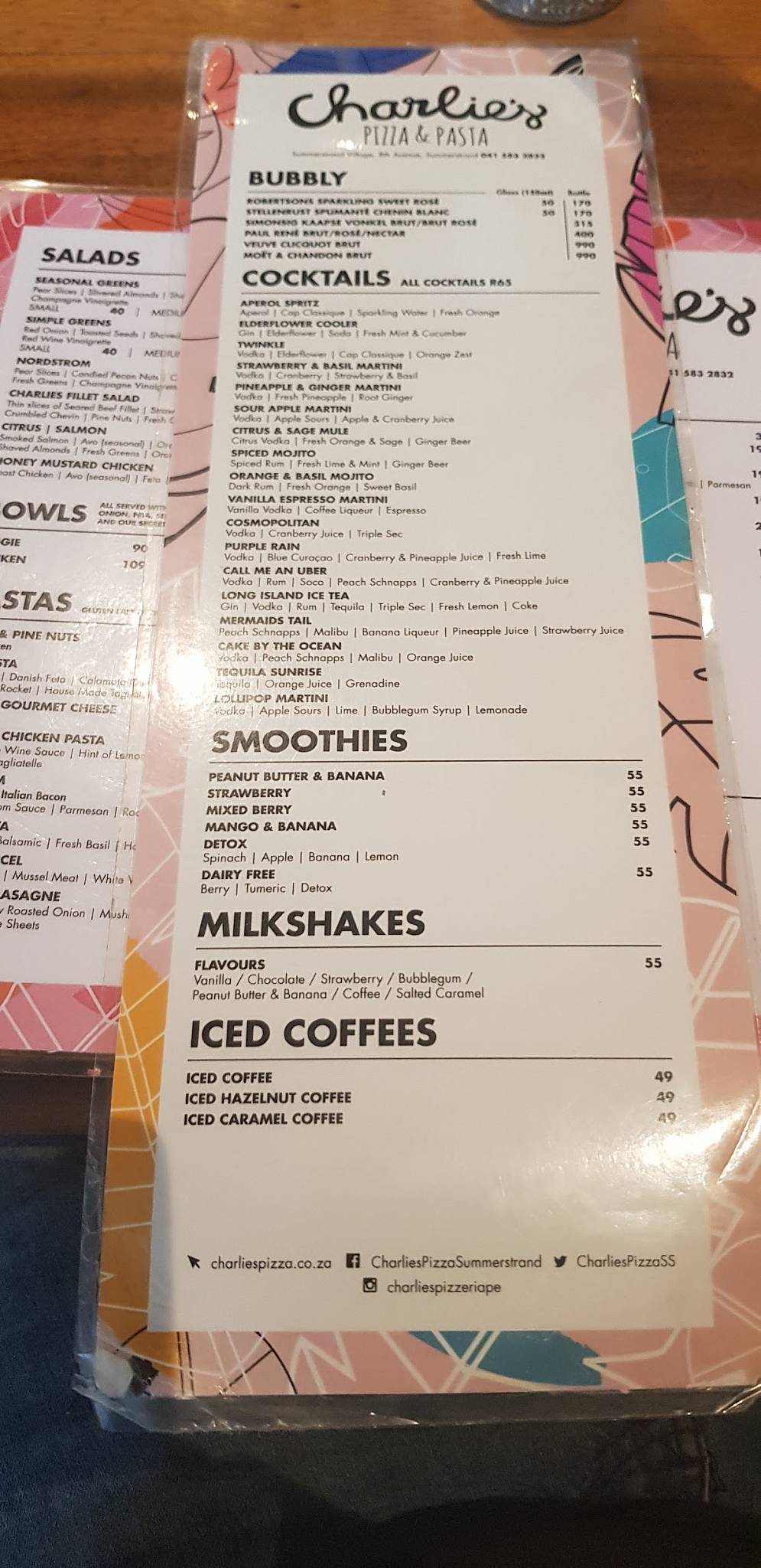 Menu at Charlie's Pizza & Pasta restaurant, Port Elizabeth ...