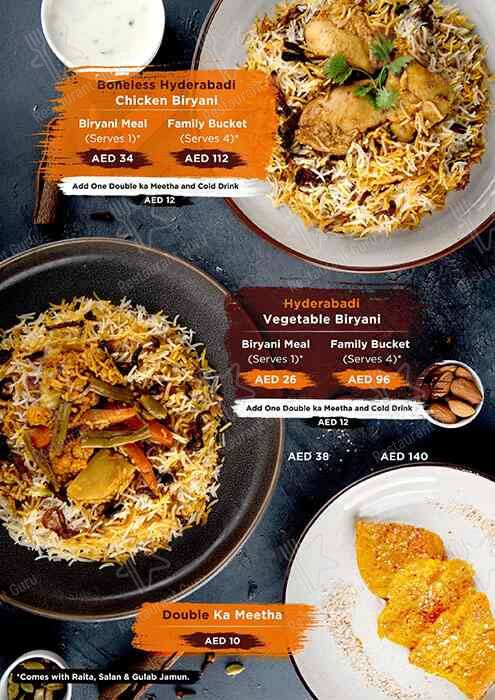 Menu at Charminar Hyderabadi Biryani restaurant, Dubai