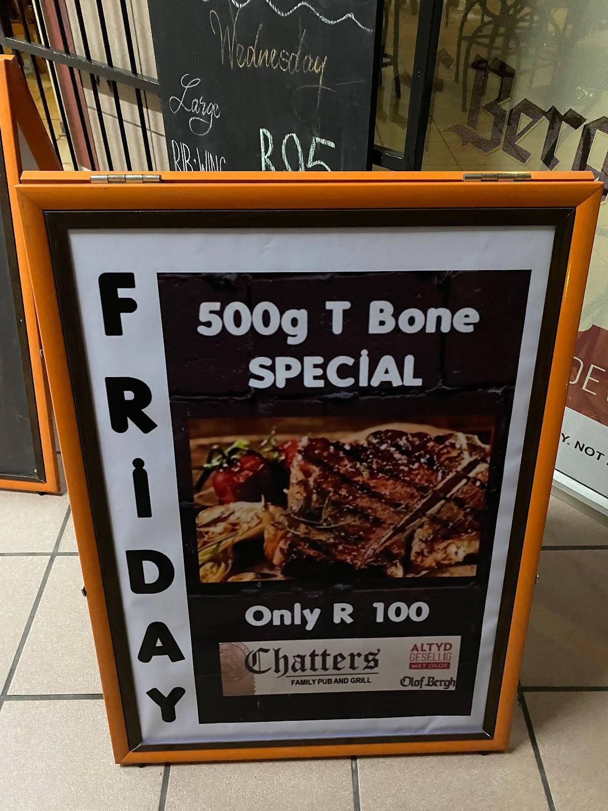 Menu at Chatters Pub, Krugersdorp