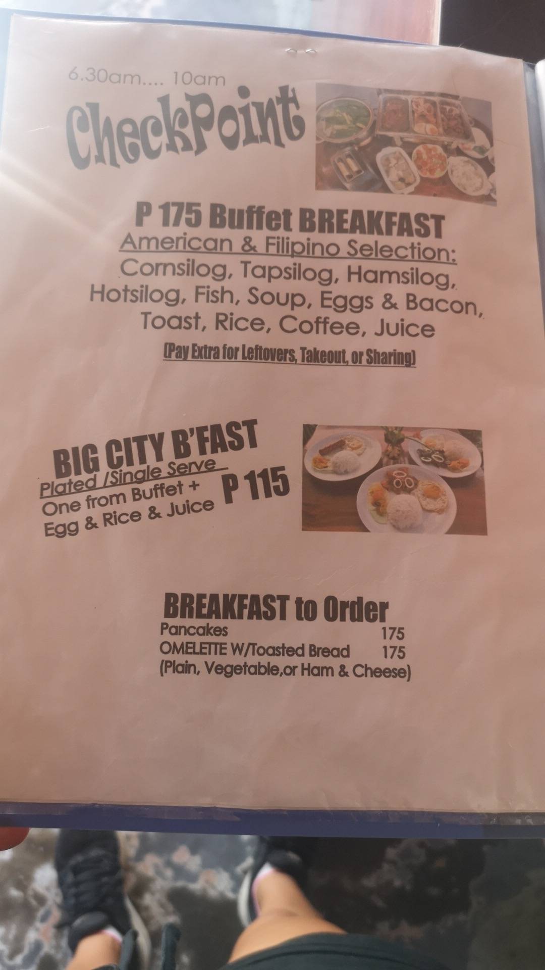 Menu at CheckPoint Camiguin restaurant, Mambajao, Yumbing
