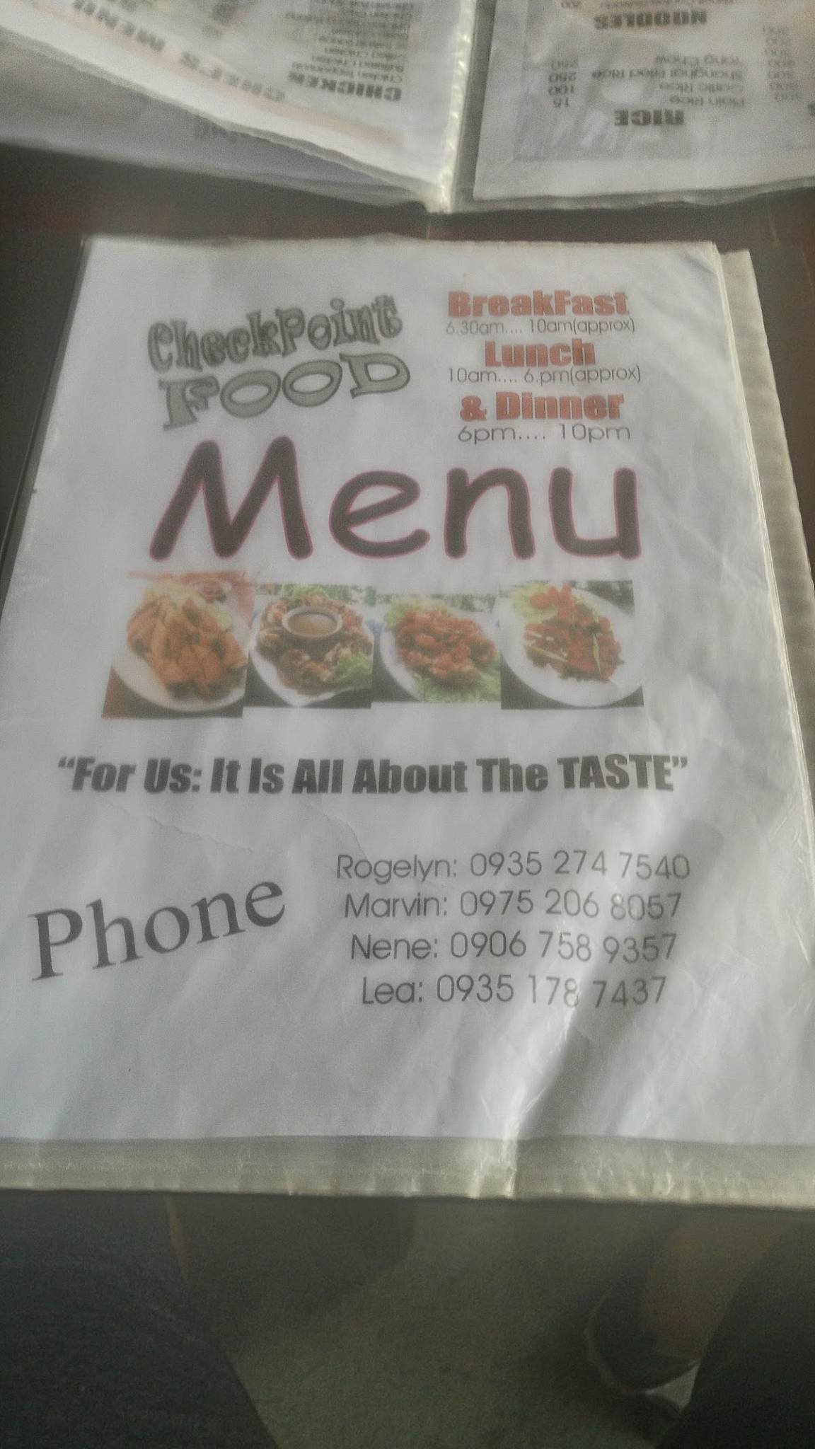 Menu at CheckPoint Camiguin restaurant, Mambajao, Yumbing
