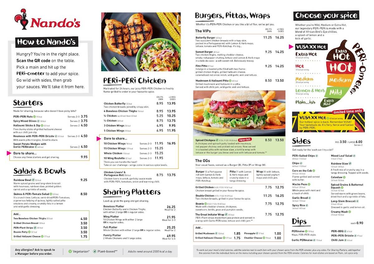 Menu at Nando's Cheshunt Retail Park restaurant, Cheshunt
