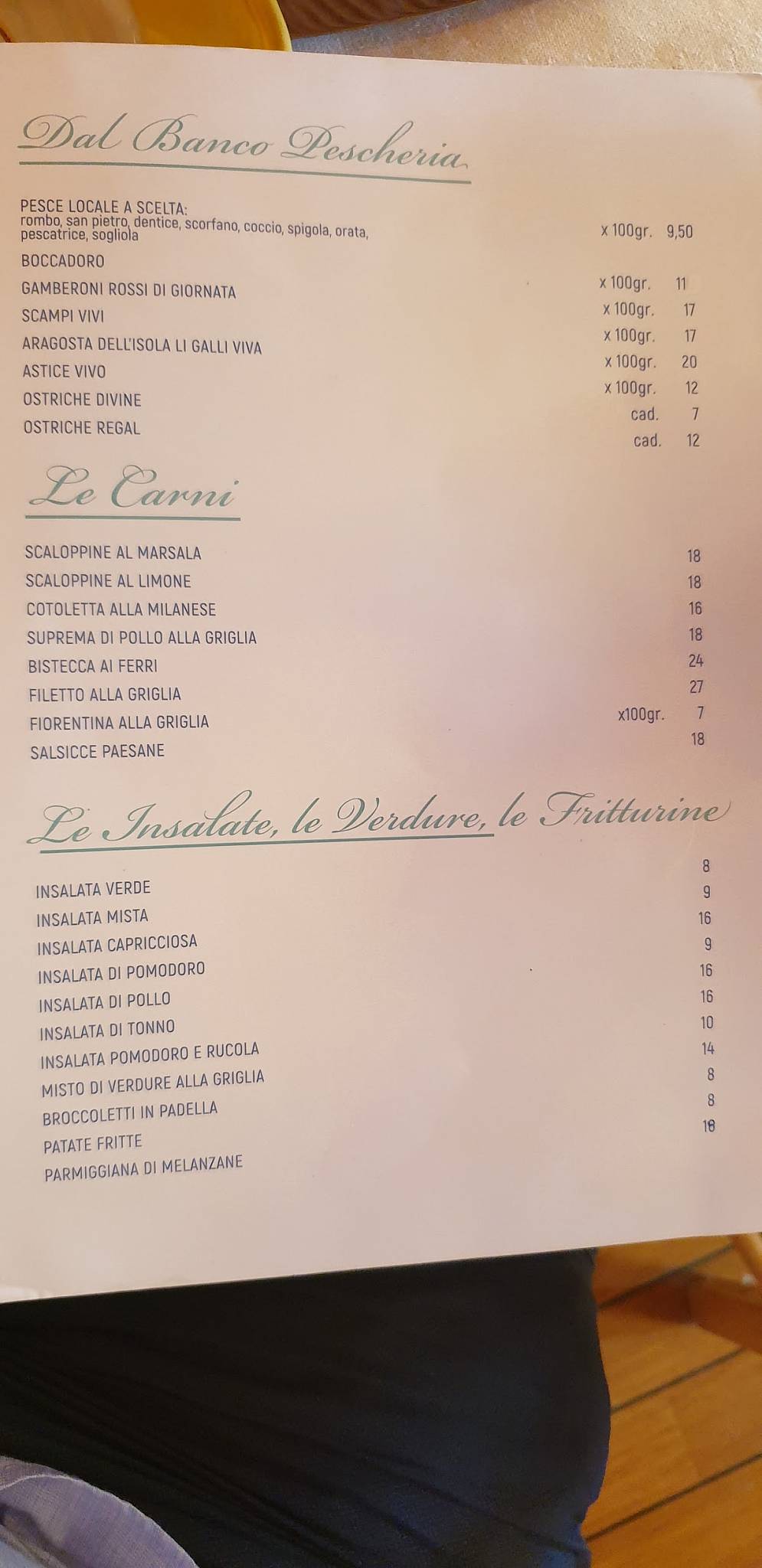 Menu at Chez Black restaurant, Positano