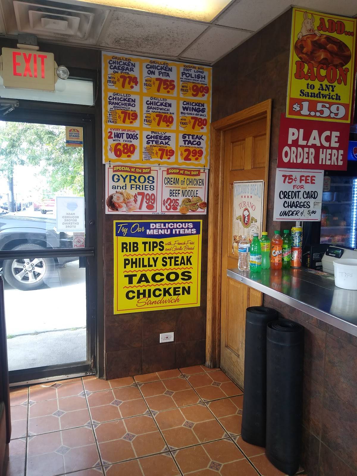 Menu at Donald's Famous Hot Dogs restaurant, Chicago, S Central Ave