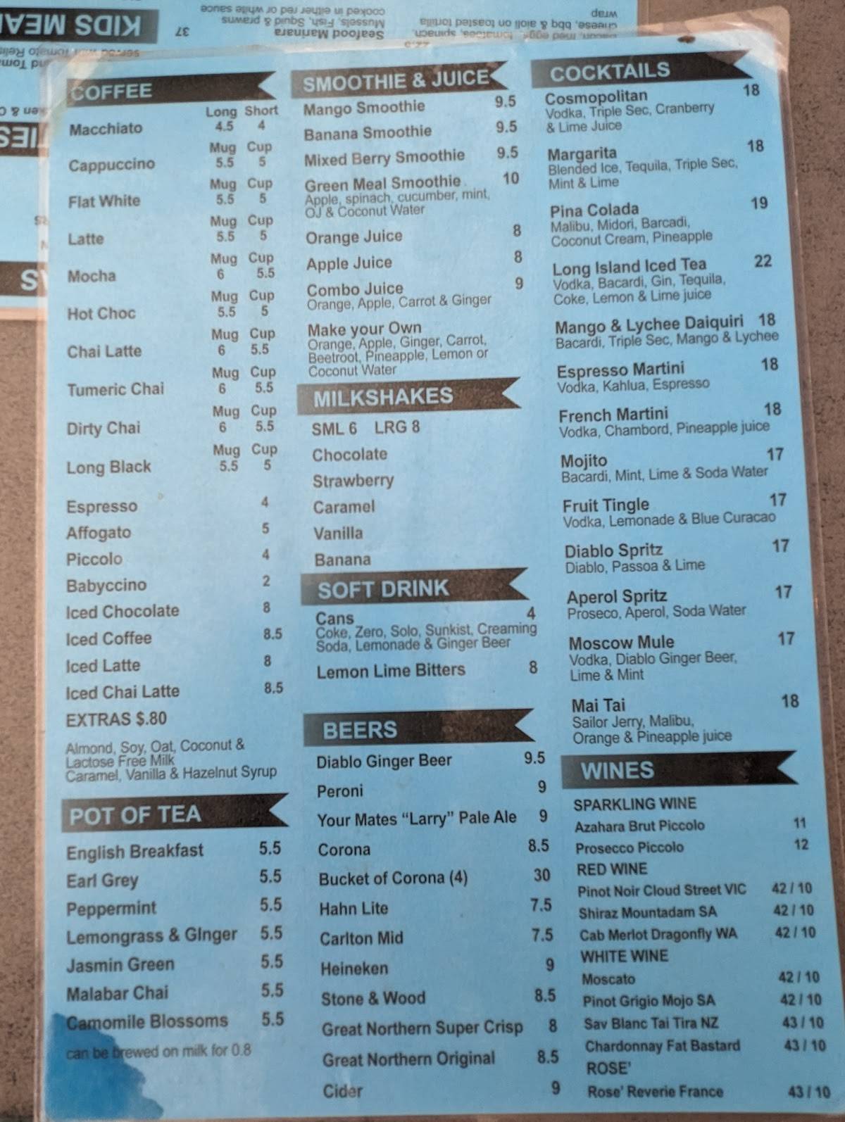 Menu at Chill Cafe 89., Golden Beach