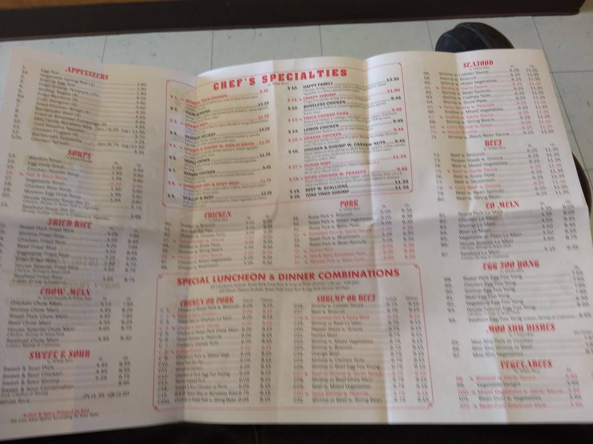 Menu at China Moon restaurant, Nazareth