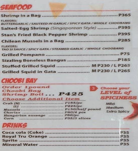 Menu at Choobi Choobi restaurant, Lapu-Lapu City, Mactan Newtown