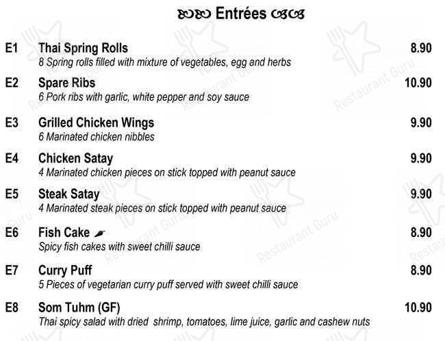 Menu at Phuket Thai Restaurant, Christchurch