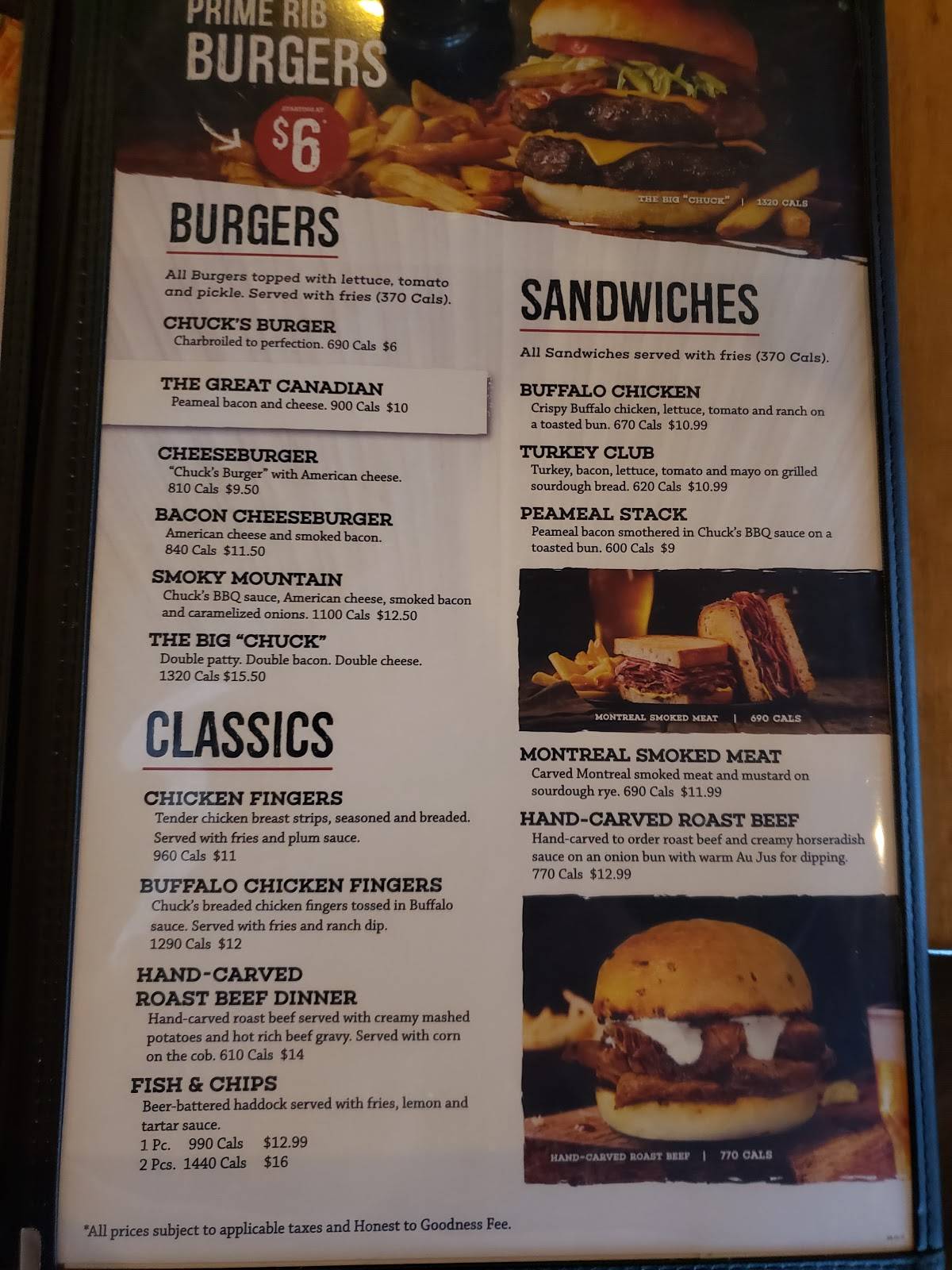 Menu at Chuck’s Roadhouse Bar & Grill, Brockville
