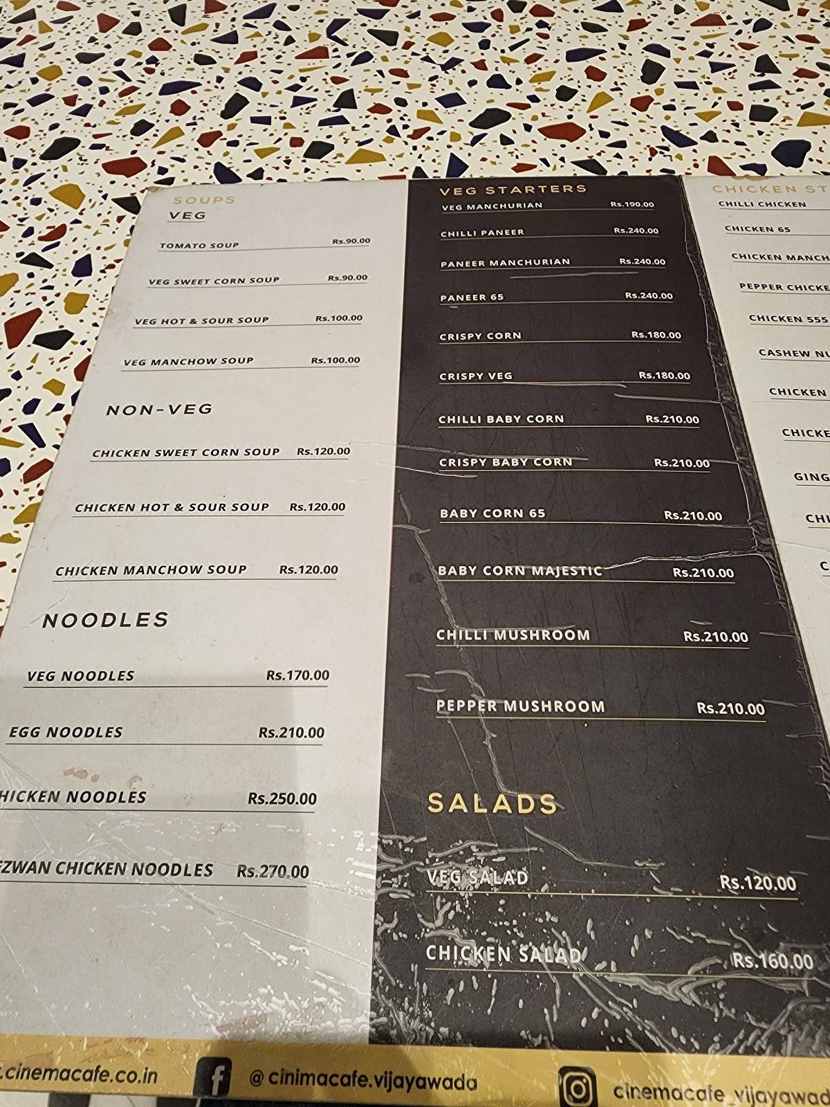 Menu at Cinema Cafe, Vijayawada