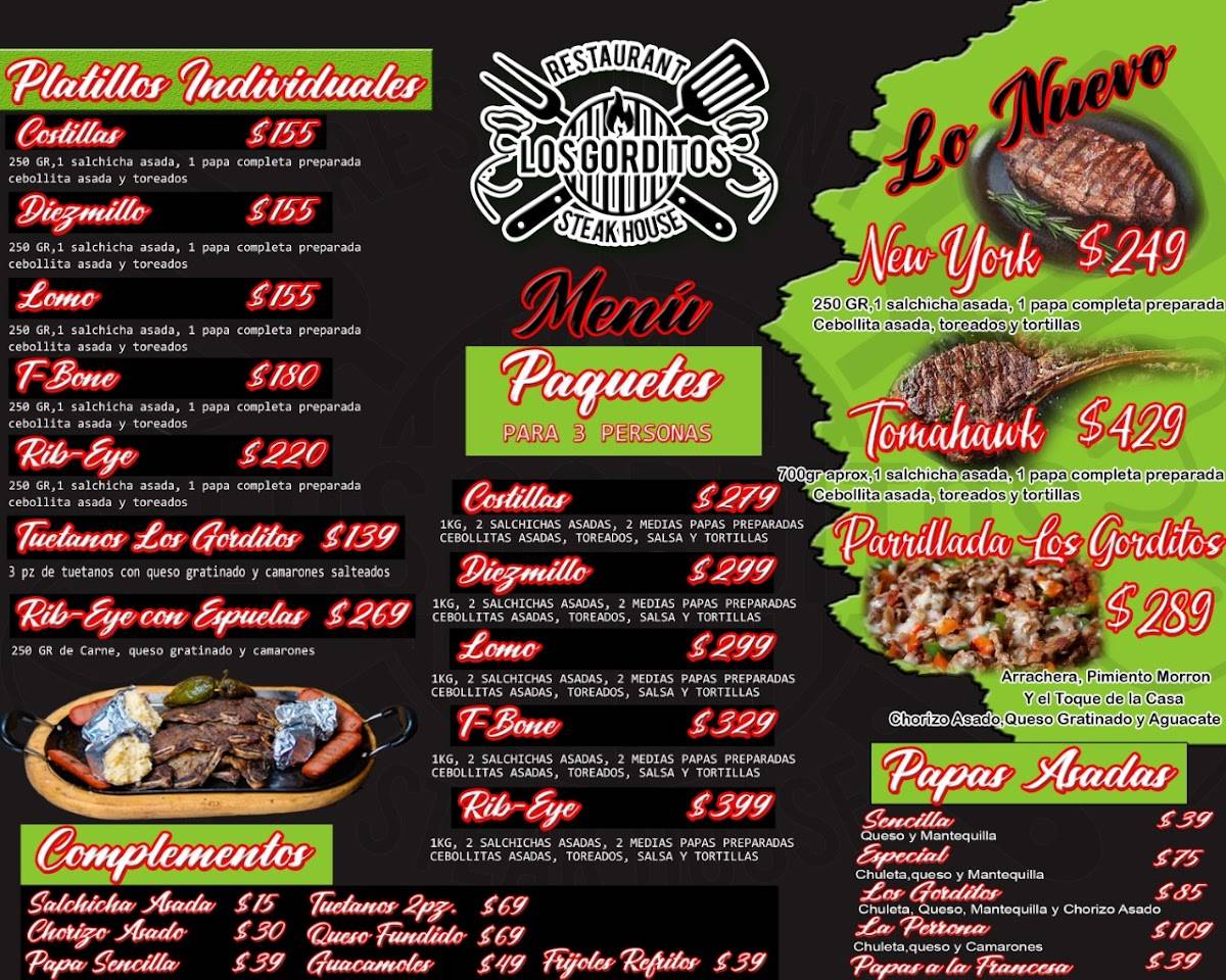 Carta del restaurante Los Gorditos Steak House, Ciudad Cuauhtemoc