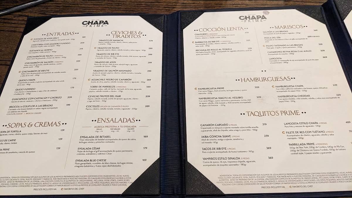 Carta del restaurante Chapa Prime, Ciudad Juarez, Av. P.º del la ...