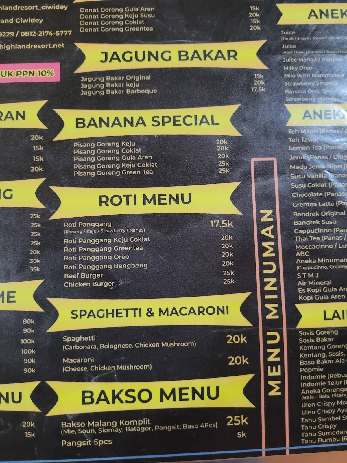Menu at Rumah Makan Emte Highland Resort, Ciwidey