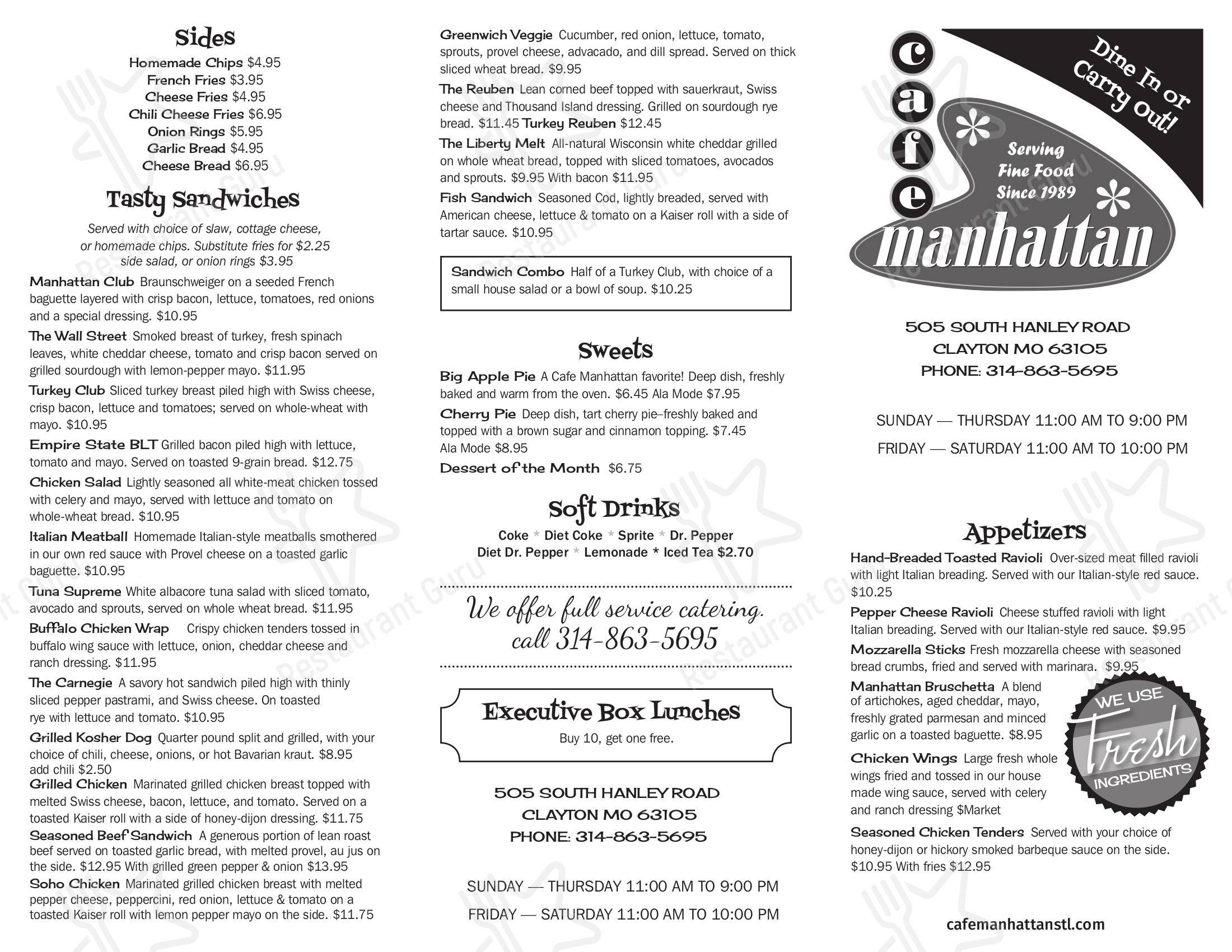 Menu at Cafe Manhattan, Clayton, 505 S Hanley Rd