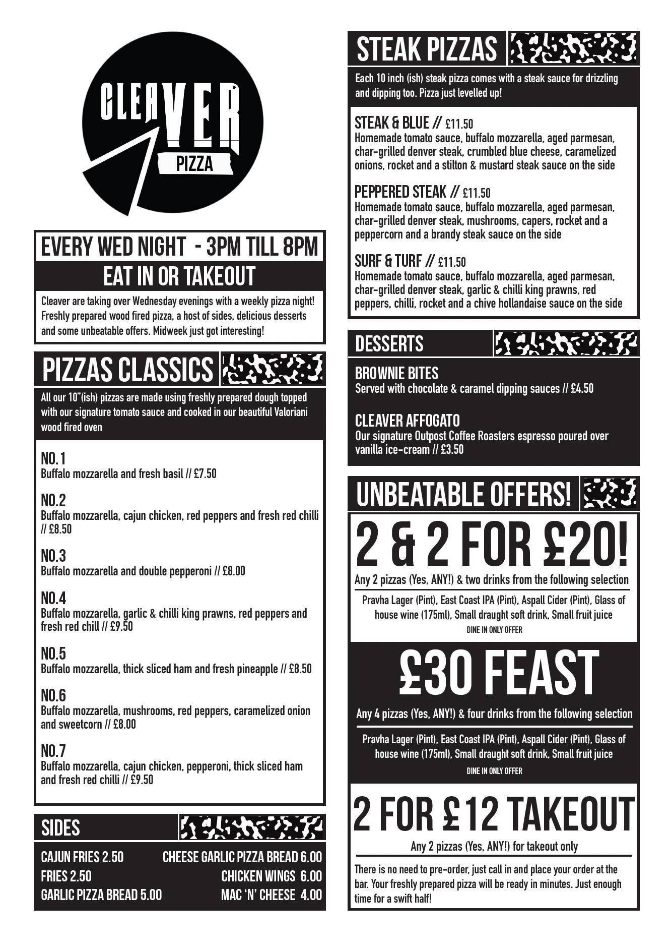 Menu at Cleaver Coffee Co cafe, Long Eaton