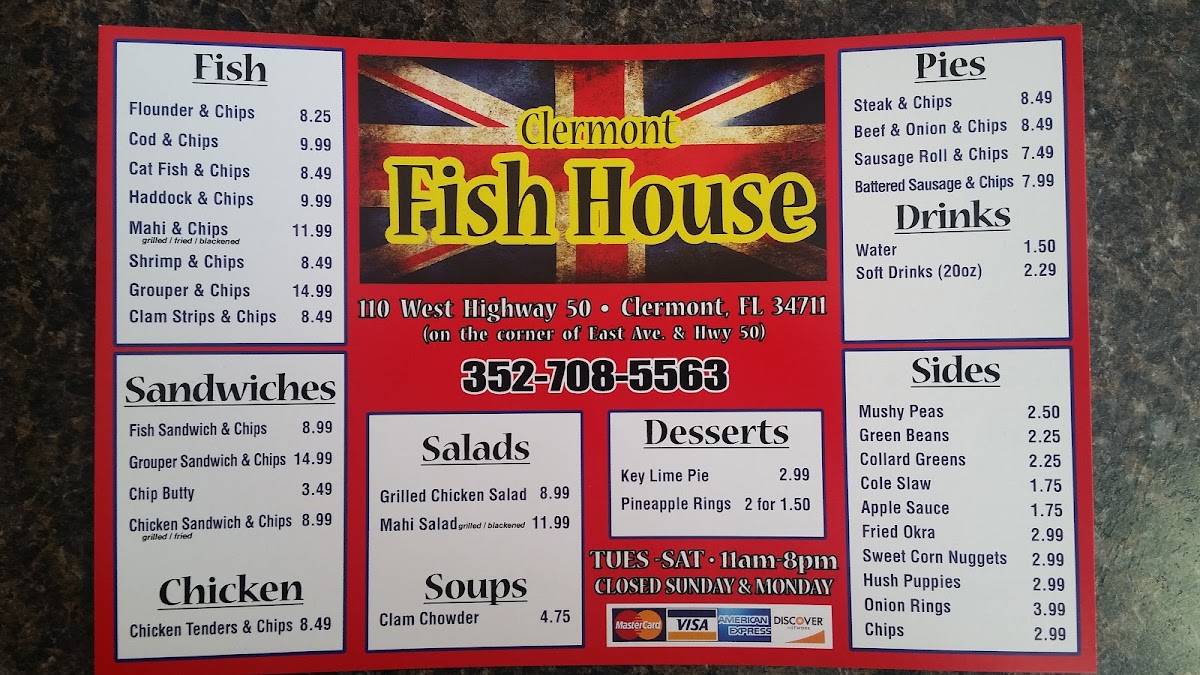 Menu at Clermont Fish House restaurant, Clermont