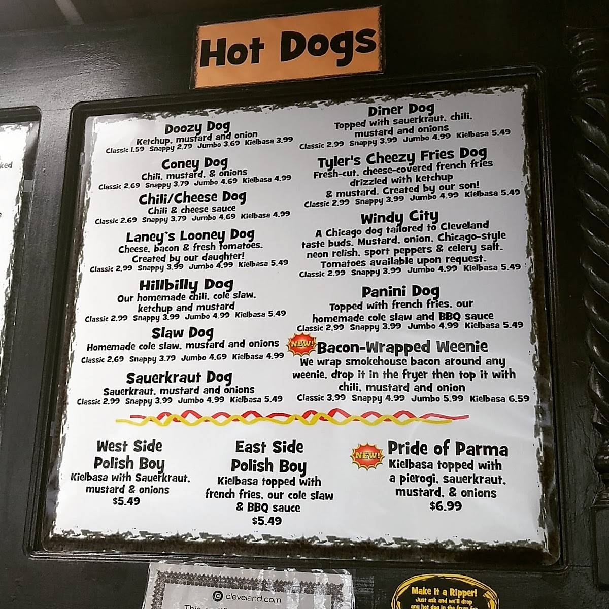 Menu at Hot Dog Diner & Burger Co. restaurant, Parma, Pearl Rd