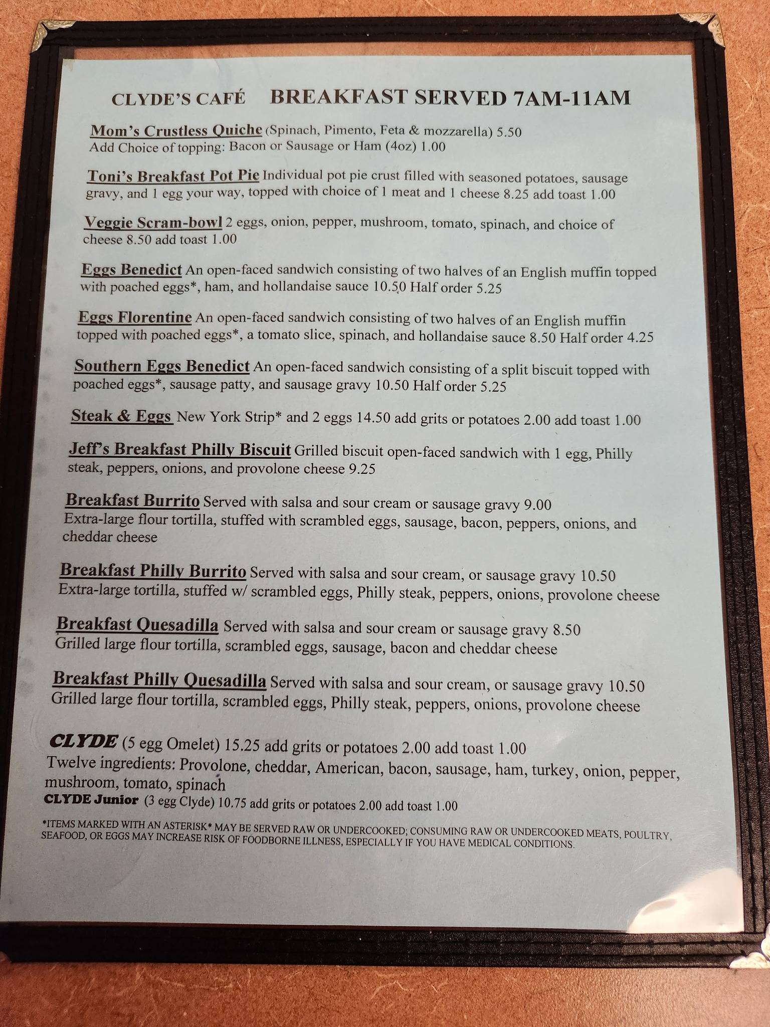 Menu at Clyde's Cozy Corner Cafe, Keystone Heights