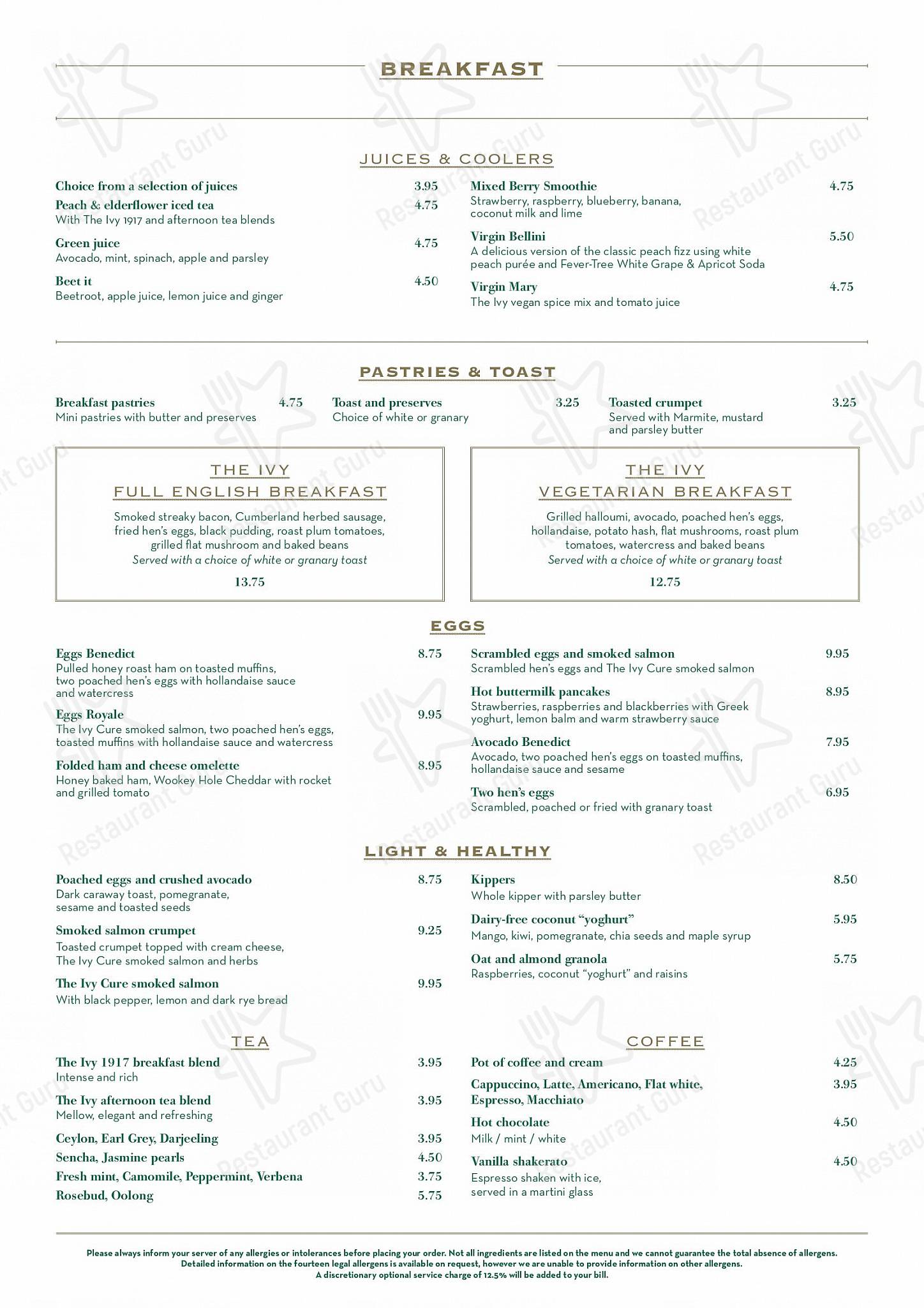Menu at The Ivy Cobham Garden restaurant, Cobham