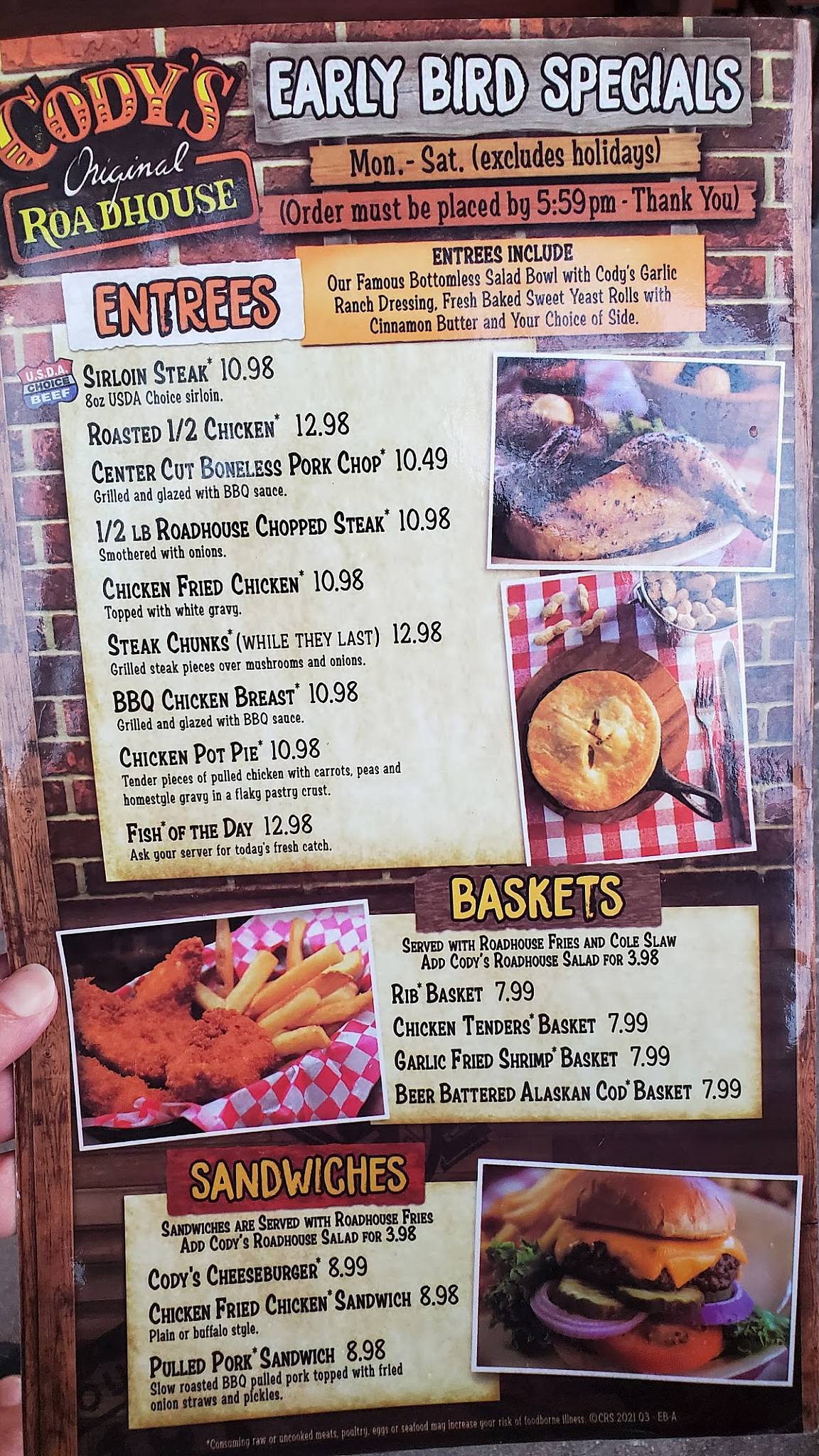 Menu at Cody's Original Roadhouse- Bay Pines steakhouse, Seminole, Park ...