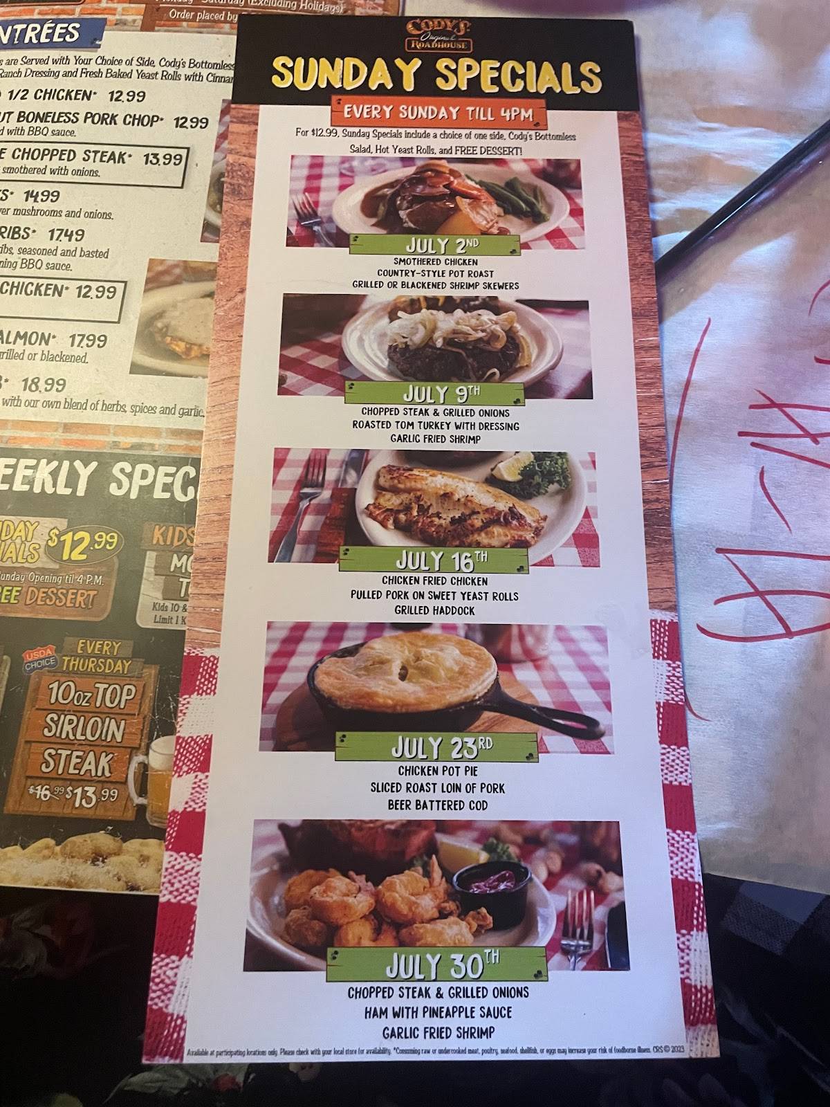 Menu at Cody's Original Roadhouse- Bay Pines steakhouse, Seminole, Park ...
