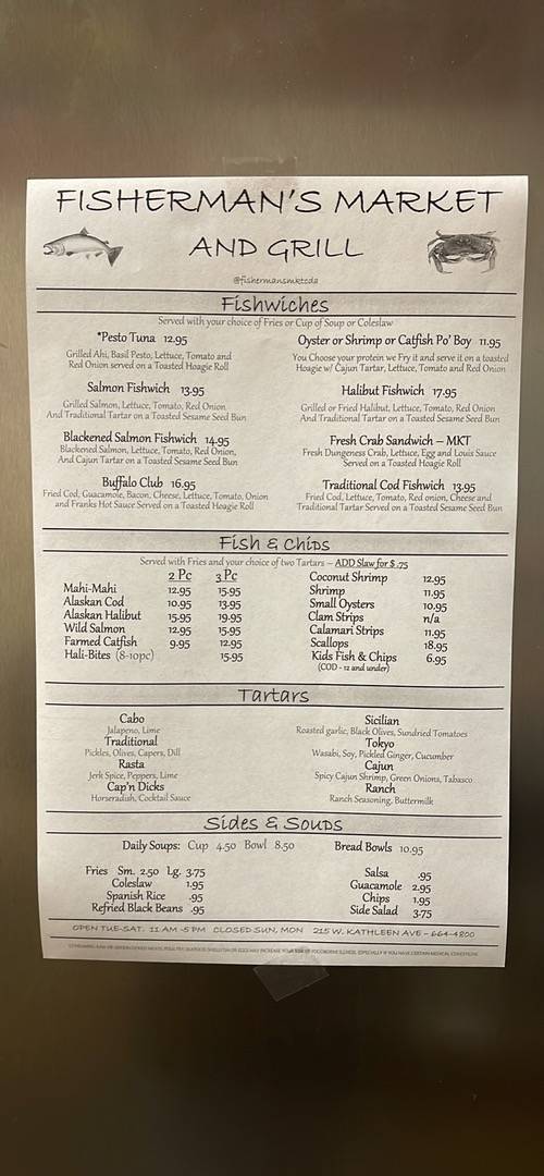 Menu at Fisherman’s Market & Grill restaurant, Coeur d'Alene