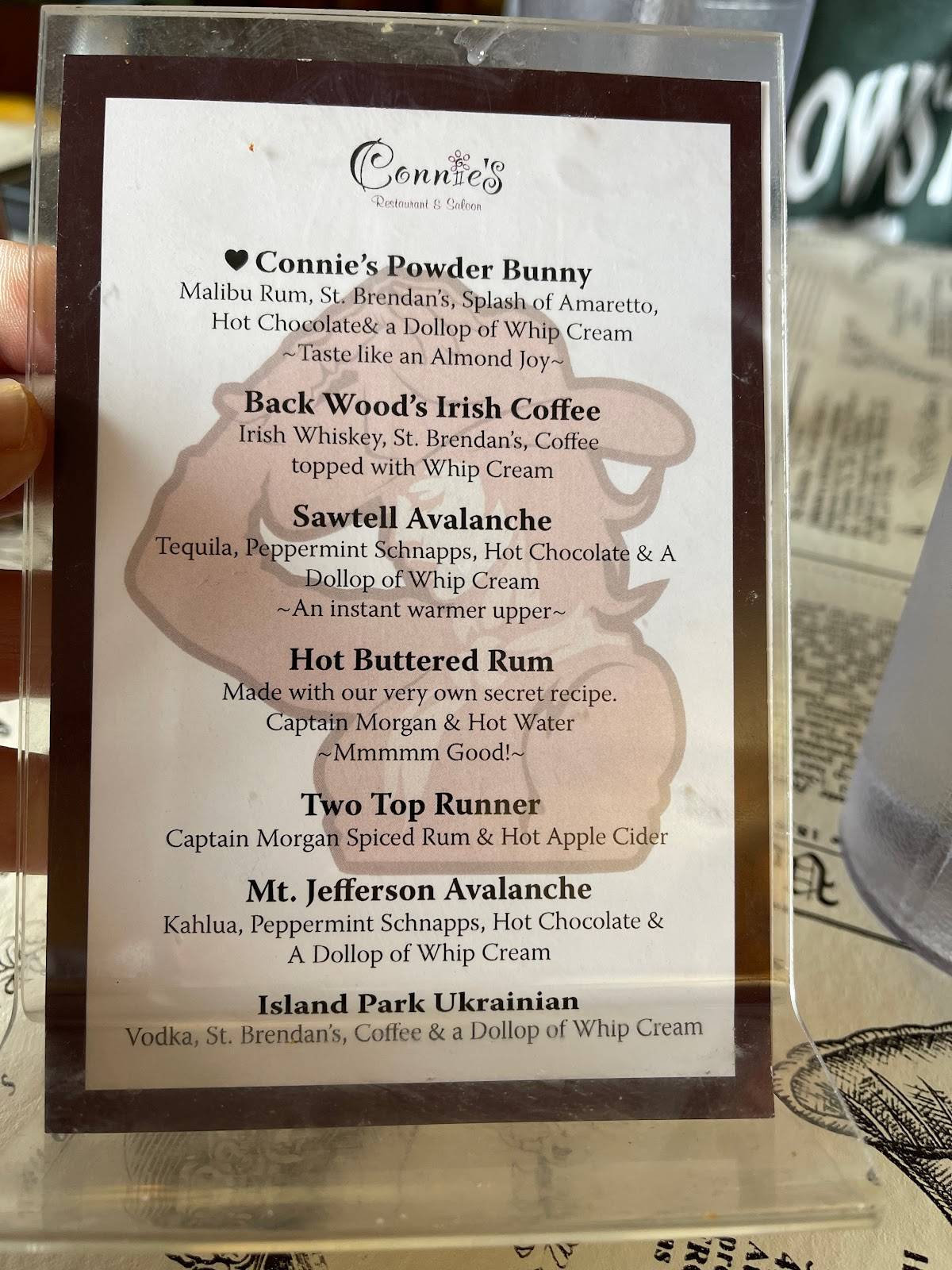 Menu at Connie's Restaurant & Saloon, Island Park