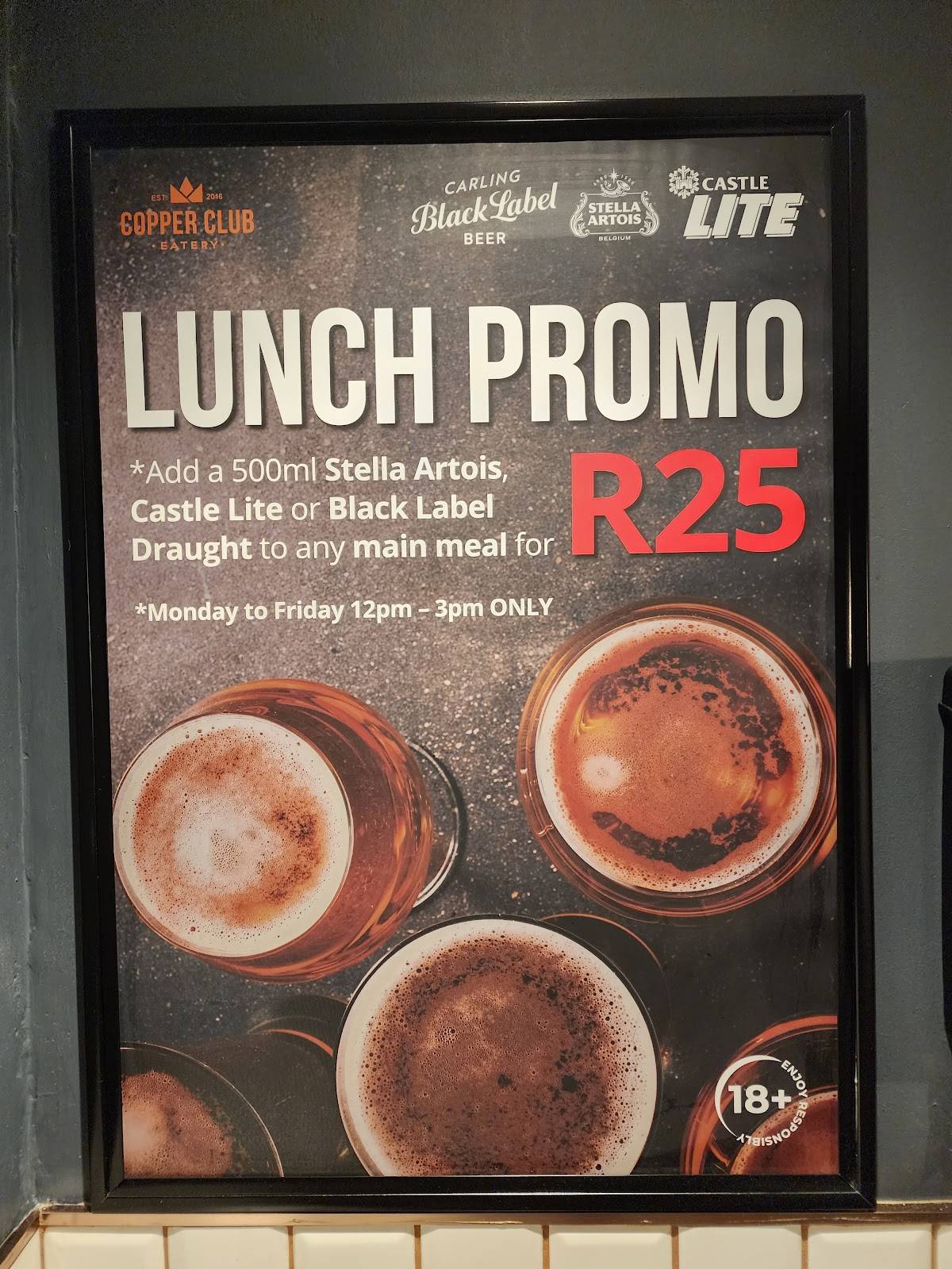 Menu at Copper Club Tyger Waterfront, Cape Town, 18-19