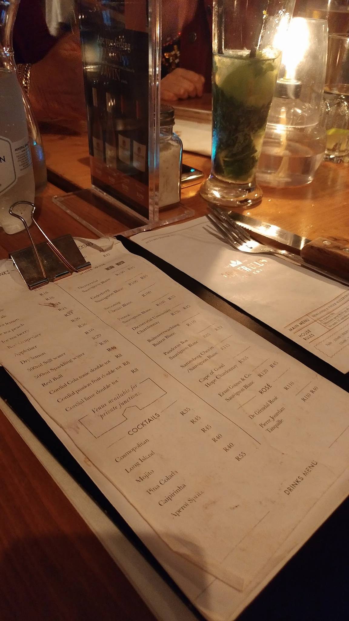 Menu at Copper Club Tyger Waterfront, Cape Town, 18-19