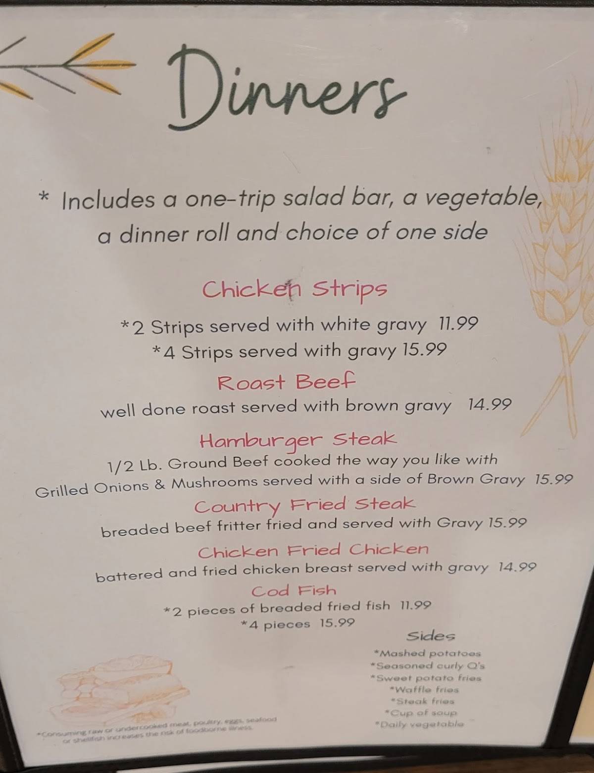 Menu at Copper Kettle restaurant, Eureka