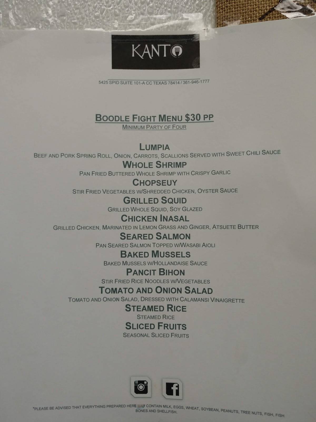 Menu at Kanto Filipino Barbecue, Corpus Christi, -5251 S Staples St