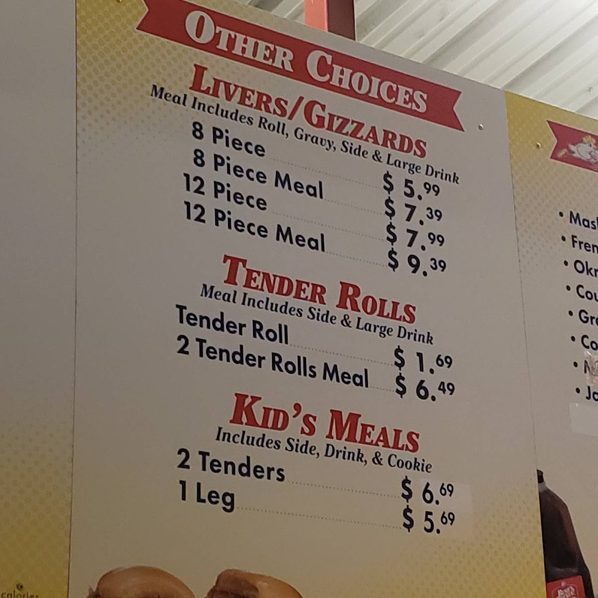 Menu at Bush's Chicken fast food, Corsicana, W 7th Ave