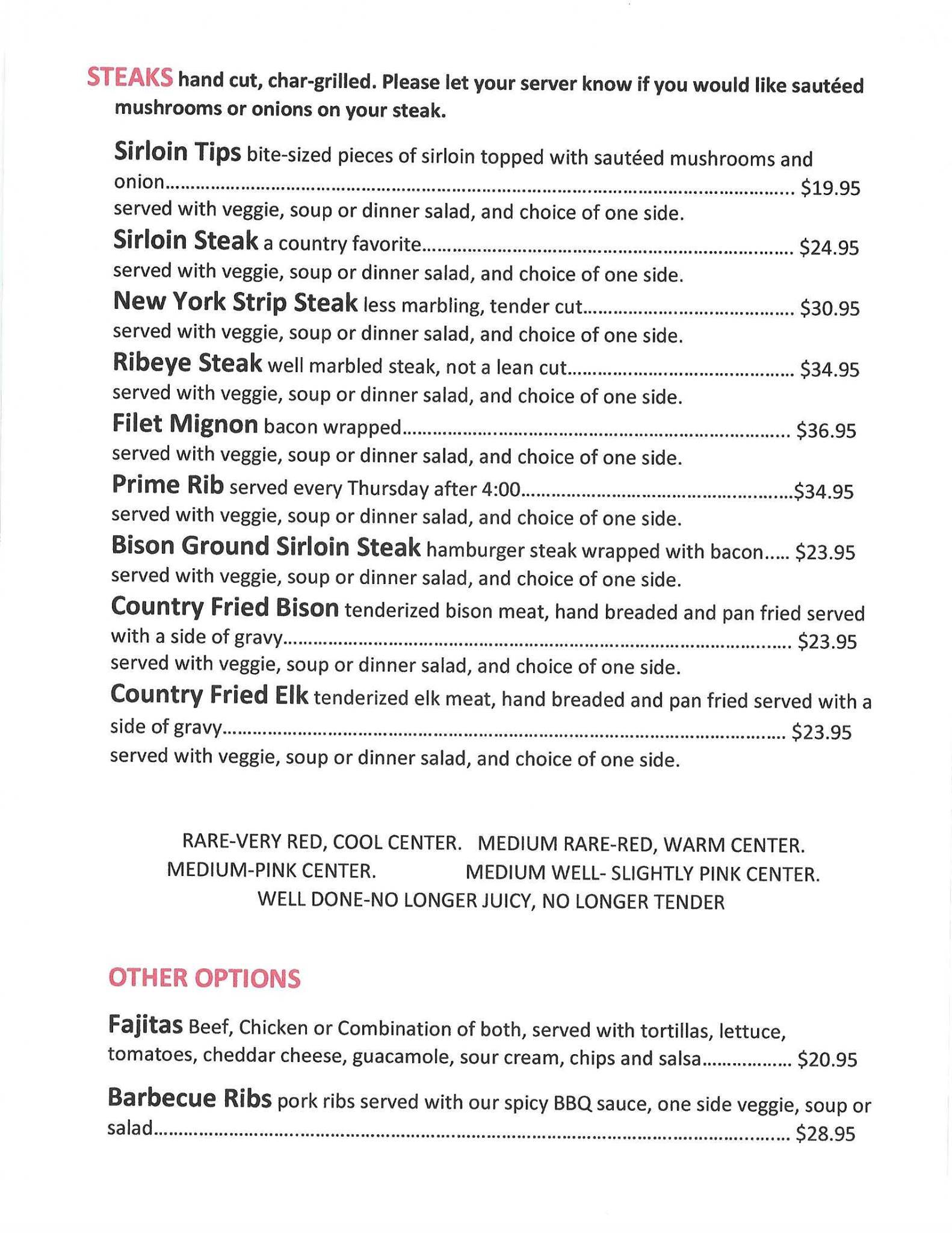 Menu at Shiloh Steak House steakhouse, Cortez, 5 S Veach St