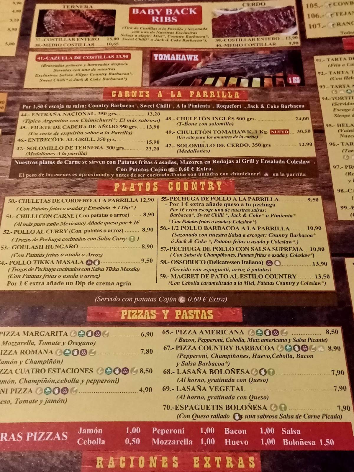 Menu at Country Ribs restaurant, Benidorm, C. Derramador