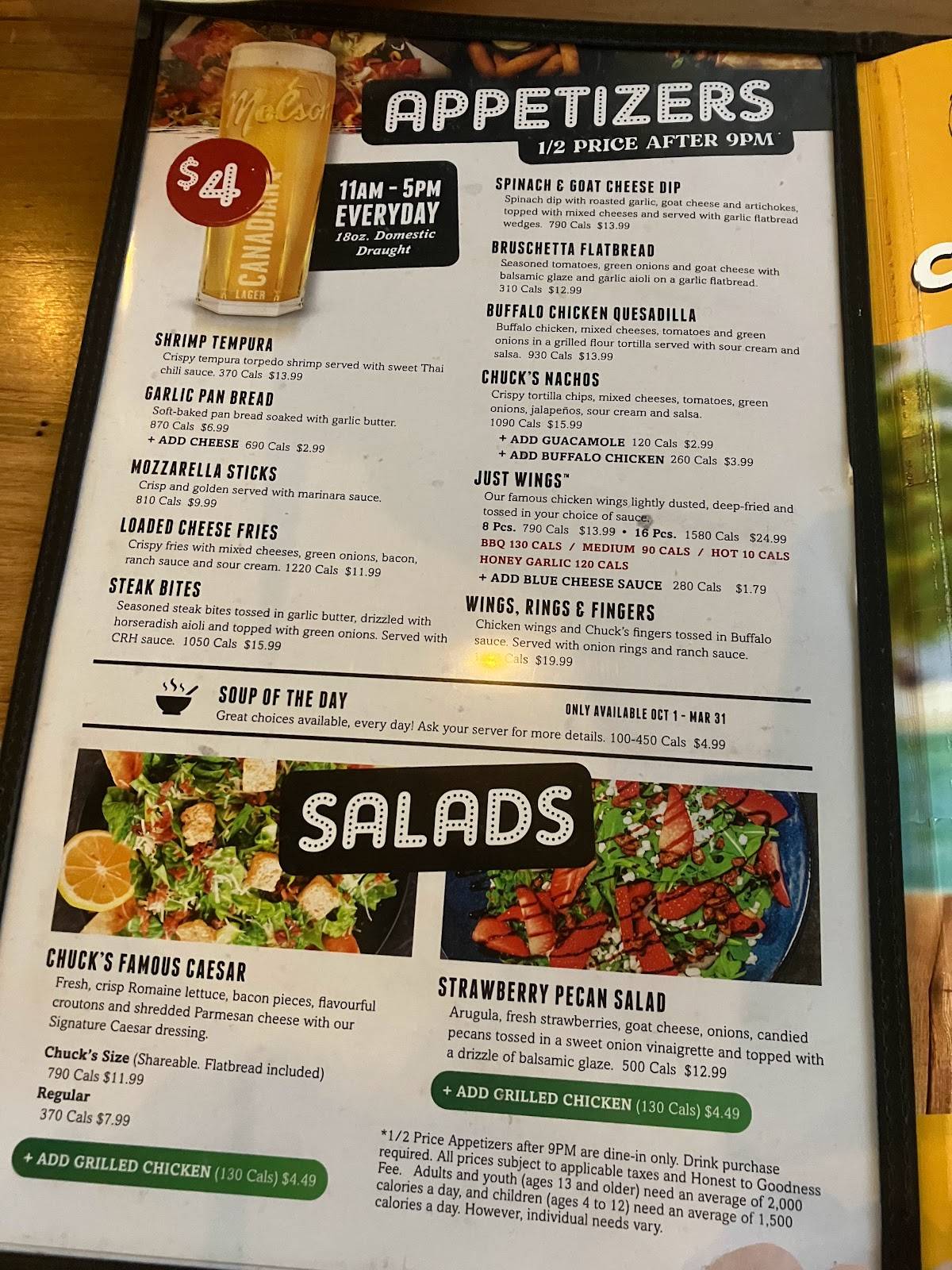 Menu at Chuck's Roadhouse Bar & Grill, Courtice