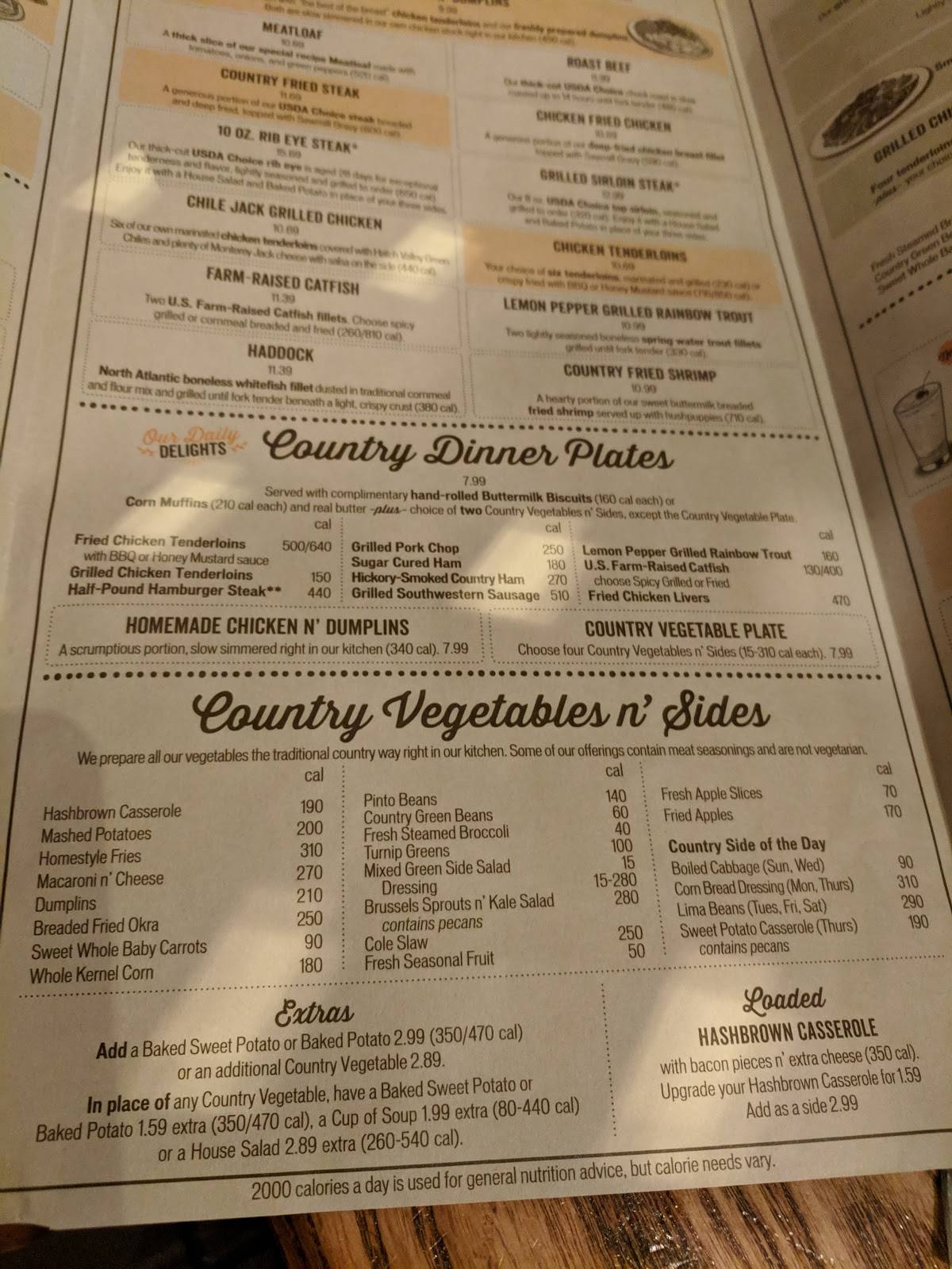 Menu at Cracker Barrel Old Country Store, Tucson
