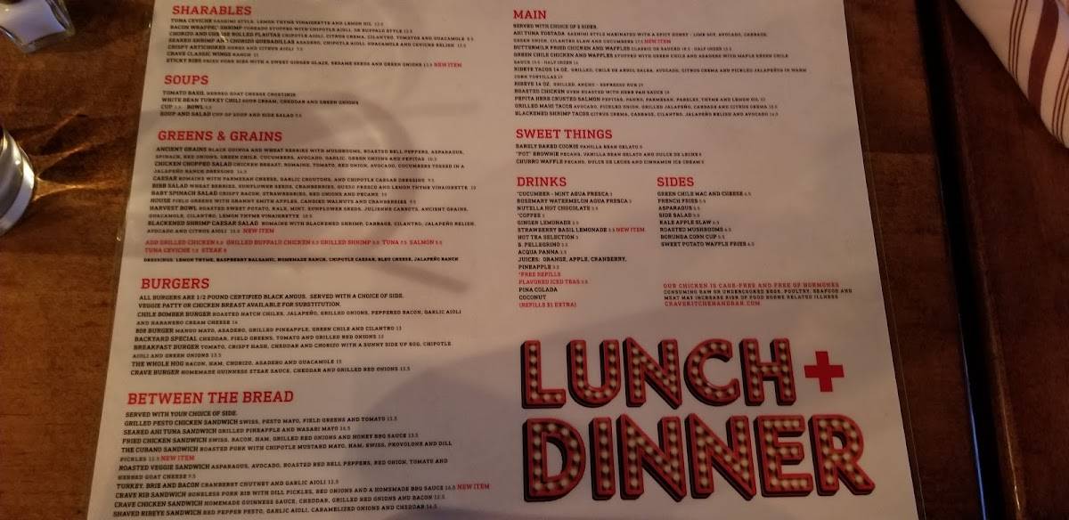 Menu at Crave Kitchen & Bar, El Paso, 300 Cincinnati Ave