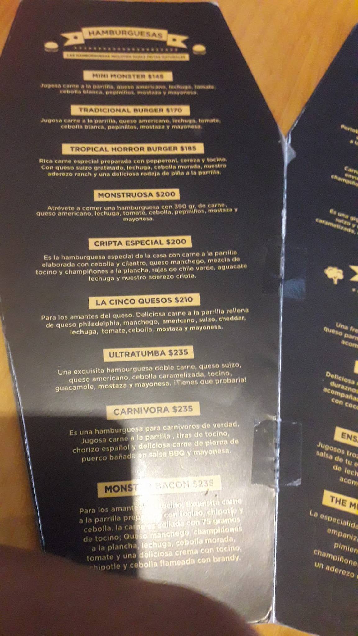 Carta del restaurante Cripta Burger, Mexicali, Avenida Miguel Negrete y ...