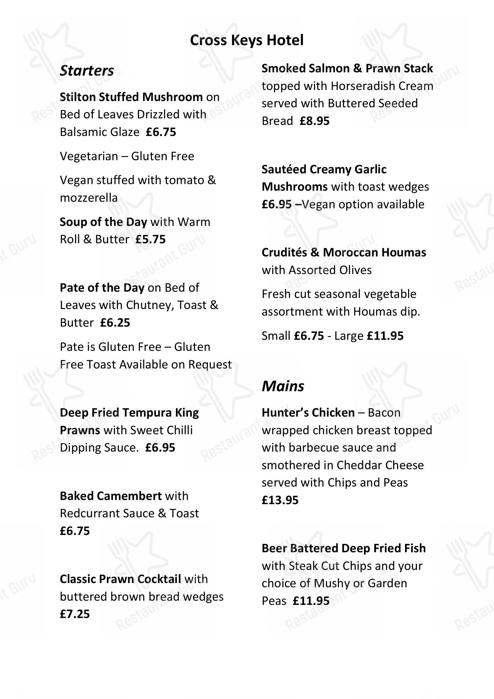 Menu at The Cross Keys Hotel pub & bar, Chatteris